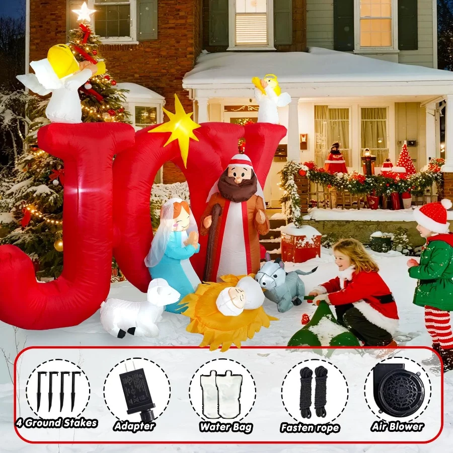 8 FT Christmas Inflatables Nativity Scene Outdoor Decoration, Christian ...