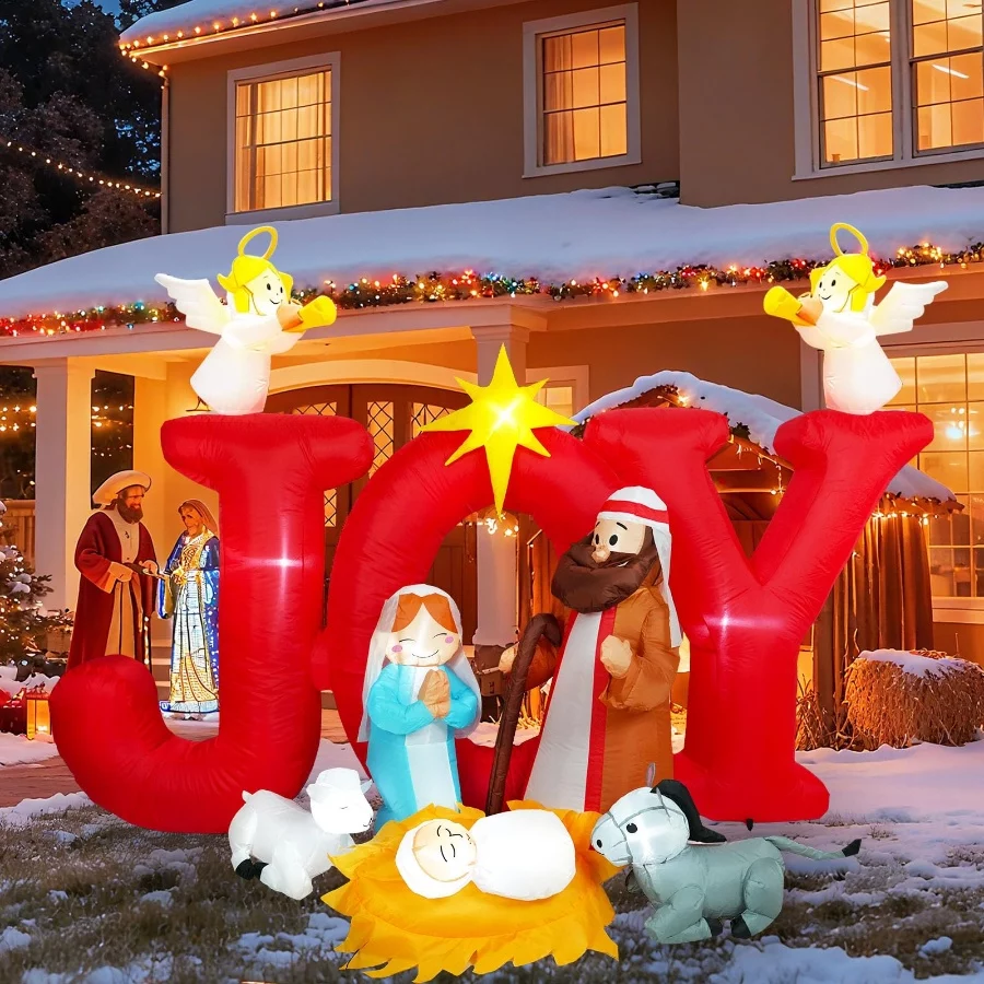 8 FT Christmas Inflatables Nativity Scene Outdoor Decoration, Christian ...