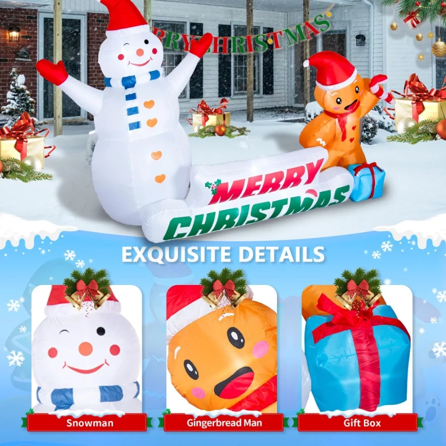 8FT Large Christmas Inflatables Snowman & Gingerbread Man with LED ...