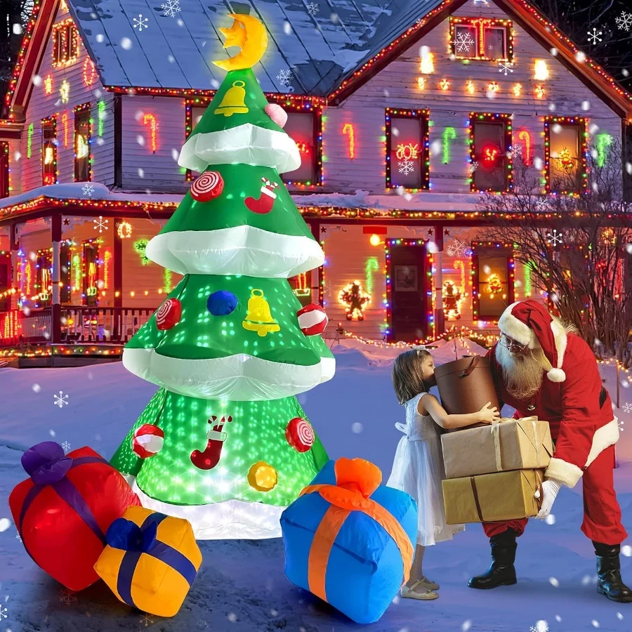 7.5FT Blow Up Christmas Tree Inflatable with 3 Gift Boxes & LED Lights ...