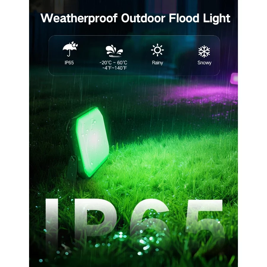 OUTON 24W Smart LED Flood Lights Outdoor RGBAICW, IP65 Waterproof APP ...